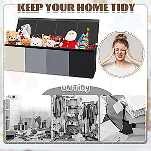 Patelai Extra Large Toy Box Chest 3/4 Dividers Collapsible Sturdy Storage Bins with Lid and Handles Storage Organizer for Living Room Playroom Bedroom Nursery(Black, White, Gray,49.2 x 13 x 15.7'')