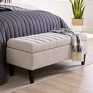 CHITA Channel Tufted Storage Ottoman Bench, Square Fabric Ottoman with Storage for Living Room Bed, Ivory