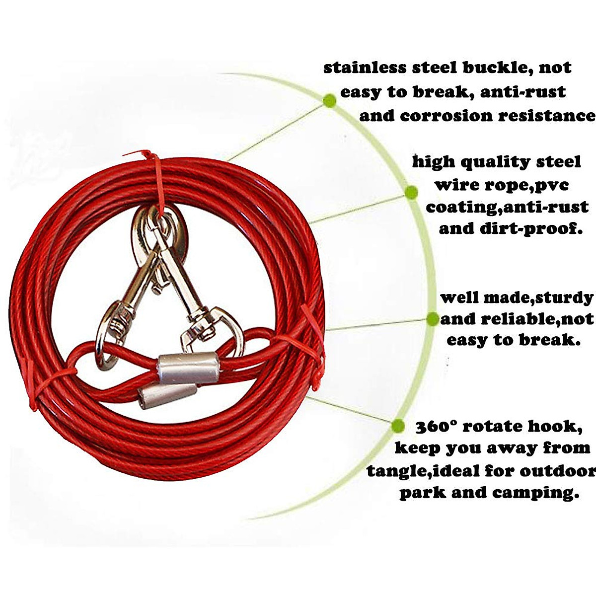 Love Dream Dog Tie Out Cable for Dogs Up to 125 Pounds, Super Heavy and Bite Resistant, 16ft Length Available Dog Lead Line for Yard, Camping, Park, Outside (16ft, Red)