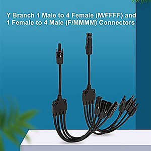 1 Pair 1 to 4 Y Branch M/FFFF and F/MMMM Solar Panel Connectors Parallel Adapter Cable Solar Connectors Wire Waterproof Plug Tool Kit for Solar Panel