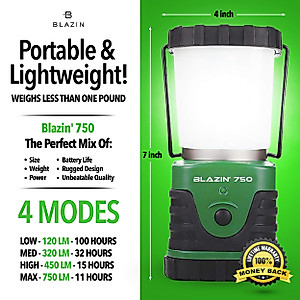 Blazin Ultra Bright Camping Lantern - Waterproof, Portable & Lightweight, 750 Lumens Battery Operated Camping Light - Ideal for Camping, Hurricane, Power Outages & Emergencies