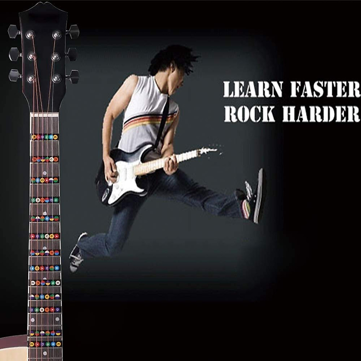 Guitar Fretboard Stickers, Kimlong Color Coded Note Decals Fingerboard Frets Map Sticker for Beginner Learner Practice Fit 6 Strings Acoustic Electric Guitars with 5 Guitar Picks & 1 Bridge Pin Puller