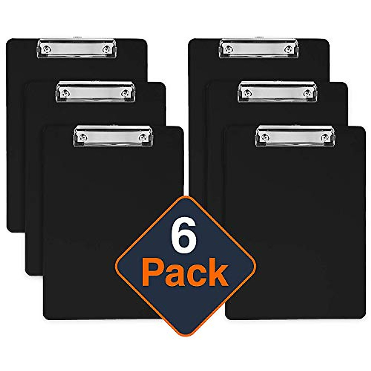 Black Plastic clipboards (Set of 6) Multipack - 12.5x9 Inch Black Clipboard with 100 Sheets Holding Capacity Low Profile Clip | Colored Acrylic Clip Boards in Bulk for Kids & Professionals