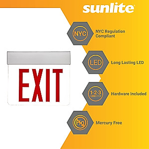 Sunlite 05277 LED Edge Lit Exit Sign, Clear Panel with Etched Bright Red Lettering, 90-Min Battery Power Back-Up, Dual Voltage 120-277V, Universal Mounting, Long Lasting, Fire Safety, NYC Compliant