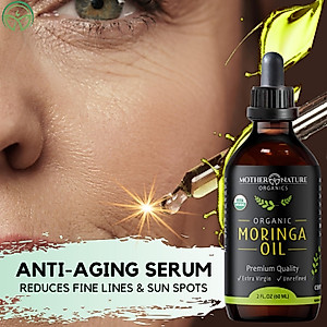 Moringa Oil - USDA Certified Organic, 100% Pure, Cold Pressed & Unrefined Gluten Free Oil (2oz) - Natural Moisturizer for Skin, Face, Body & Hair - Non-GMO & Vegan