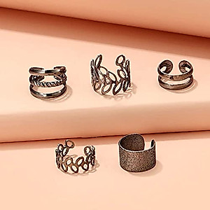 U-M 5Pcs / Set Ear Cuffs, Simple Earrings, C-Shape Ear Bone Clips, Multi-Layer Wrap Earrings, Without Pierced Earring Set, Leaves Ear Cuff(Silver) Nice Design