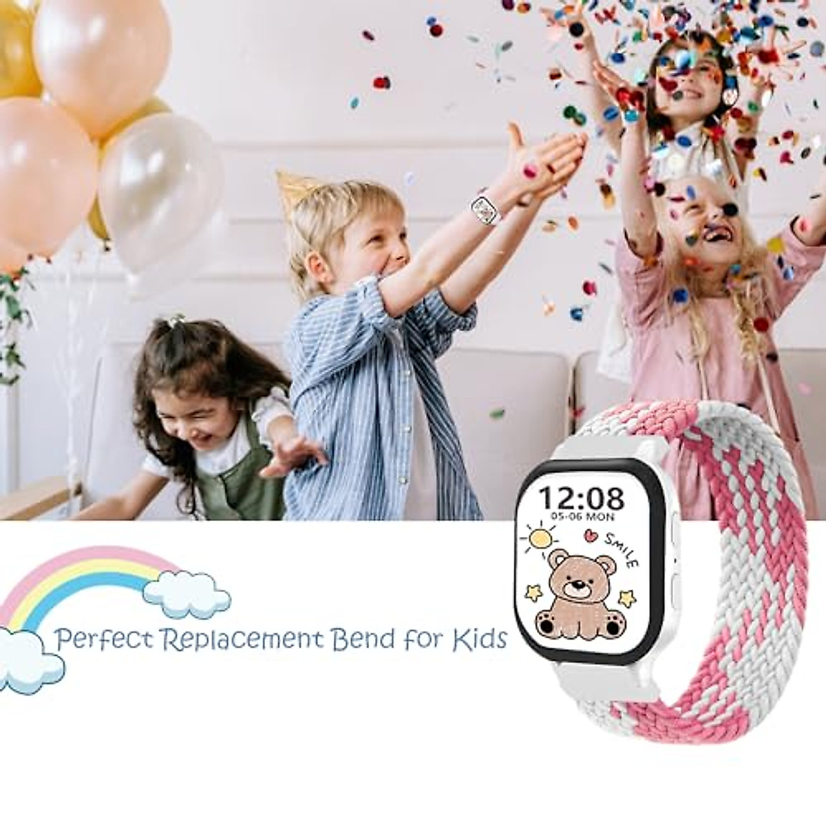 Khxriypha 2 Pack Nylon Braided Band Replacement for Kids Compatible with Gizmo Watch Edition/Gizmo Watch 3/2/1 Gabb Watch/SyncUP Watch 20mm Kids Breathable Solo Loop Stretchy Strap for Boys Girls