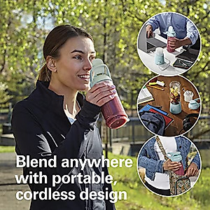 Hamilton Beach Mini Cordless Portable Personal Blender for Shakes and Smoothies, USB Rechargeable, 16 oz. Jar with Leakproof Travel Lid, 6 Stainless Steel Blades, Blue (51182)