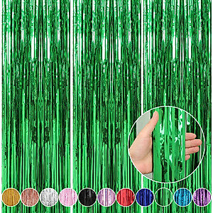 Crosize 3 Pack 3.3 x 9.9 ft Green Foil Fringe Backdrop Curtain, Streamer Backdrop Curtains, Streamers Birthday Party Decorations, Tinsel Curtain for Parties, Galentines Decor, Preppy, Photo Booth