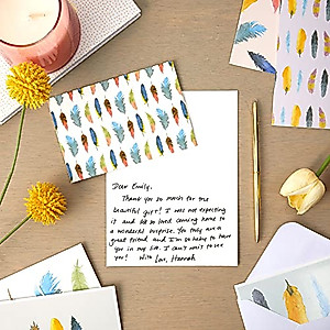 Blank Bird Greeting Stationary Cards with Envelopes, Watercolor Feather (4x6 In, 48 Pack)