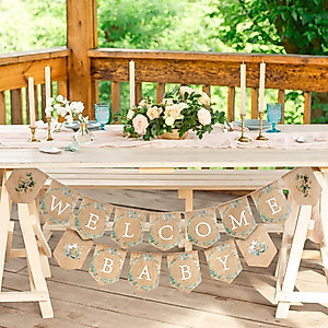 Tatuo Welcome Baby Banner Greenery Baby Shower Banner Bunting Garland Burlap Greenery Baby Shower Decorations Welcome Baby Shower Sign for Gender Neutral Baby Shower Rustic Boho Decor Party Favors