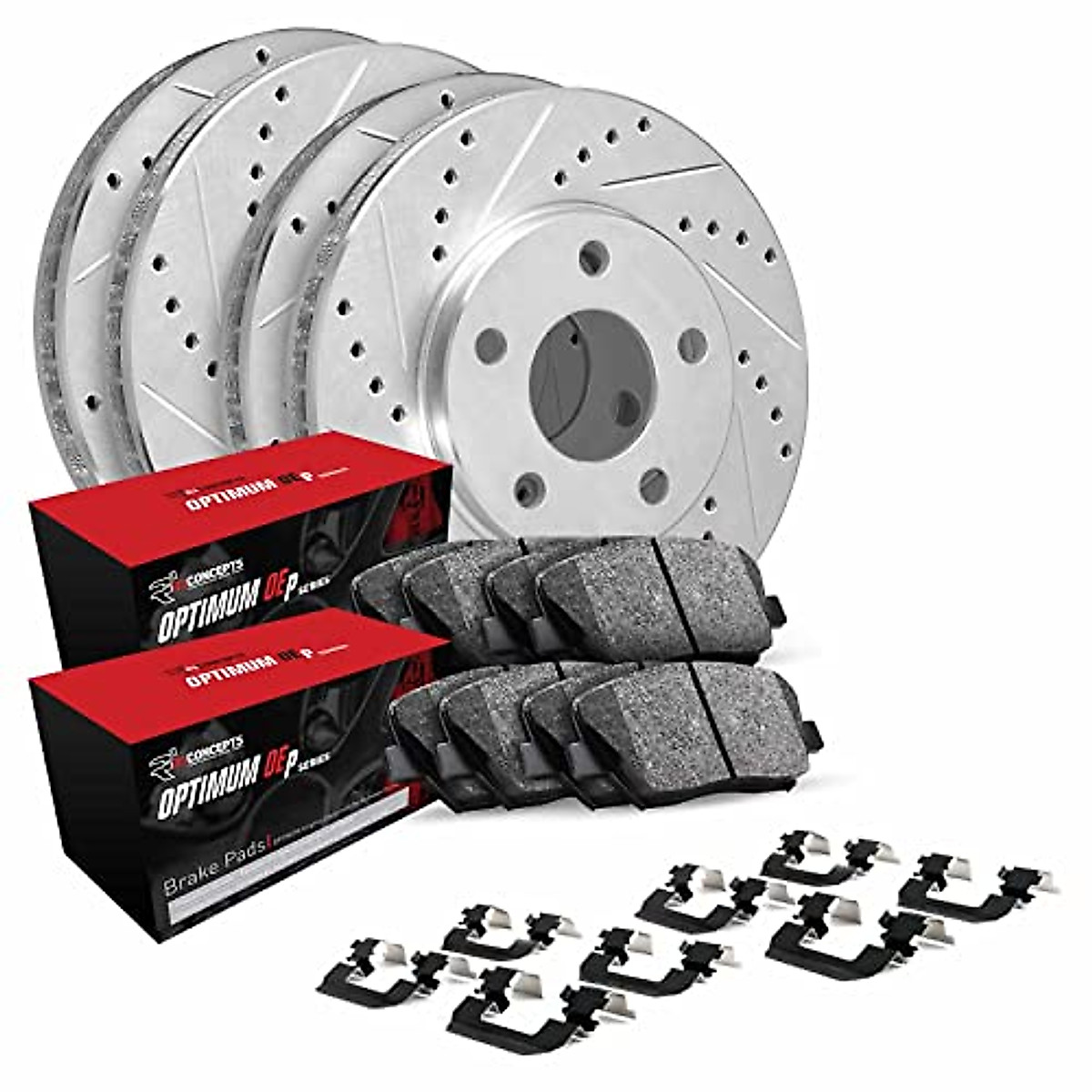 R1 Concepts Front Rear Brakes and Rotors Kit |Front Rear Brake Pads| Brake Rotors and Pads| Optimum OEp Brake Pads and Rotors| Hardware Kit|fits 2018-2021 Ford Expedition, F-150; Lincoln Navigator