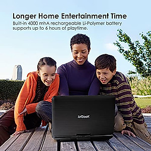 𝐢𝐞𝐆𝐞𝐞𝐤 16.9'' Portable DVD Player with 14.1''Swivel Screen, 6 Hrs Rechargeable Battery, Car Travel DVD Player for Kids, Sync TV, Region Free, Support USB/SD Card, Car Charger, Black