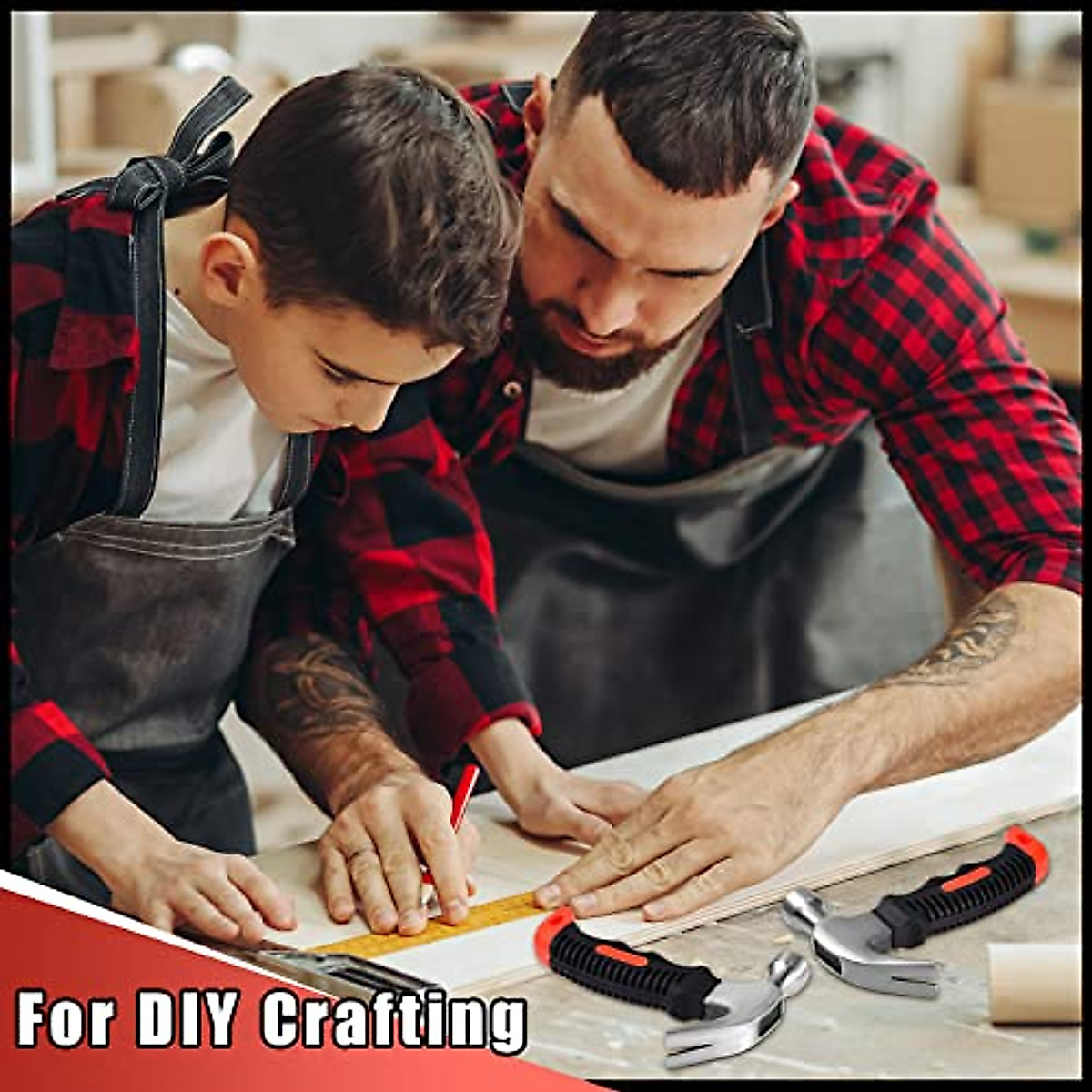 8 Pieces Small Hammer 12 Ounce Mini Hammer for Kids Women Men, Lightweight Melt Claw Hammers Bulk with Hardware Nails for Hanging Pictures Crafts Tent Kit (Orange and Black)