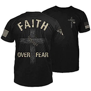 Warrior 12 Faith Over Fear T-Shirt, Christian Shirts for Men, God Shirts for Men, Military, Patriotic, Apparel - Black, Medium
