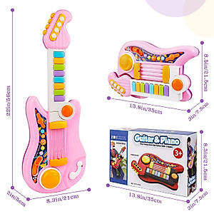 Kids Guitar, Perkidern Kids Electric Guitar Toy Toddler Guitar with Piano Mode Baby Guitar Children Guitar with Strap and Lights Ideal for 3+ Year Old Boys Girls Birthday