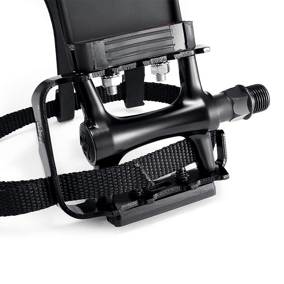 YBEKI Bike Pedals with Clips and Straps, for Exercise Bike, Spin Bike and Outdoor Bicycles, 9/16-Inch Spindle Resin/Alloy Bicycle Pedals, Half Year Warranty (Black)