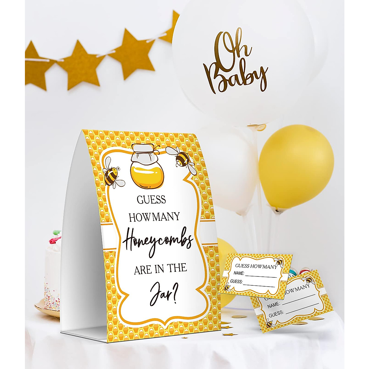 Guess How Many Honeycombs Are In The Jar, Baby Shower Games, Baby Shower Decorations - One Sign and 50 Cards(MANY015)