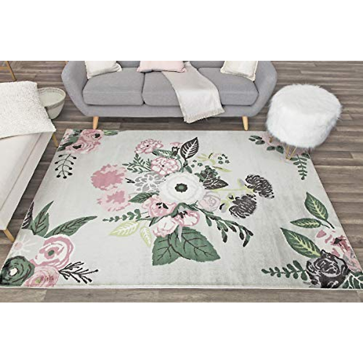 Rugs America Hanna VA40C Rose Garden Gray Floral Transitional Area Rug, 5'x7'