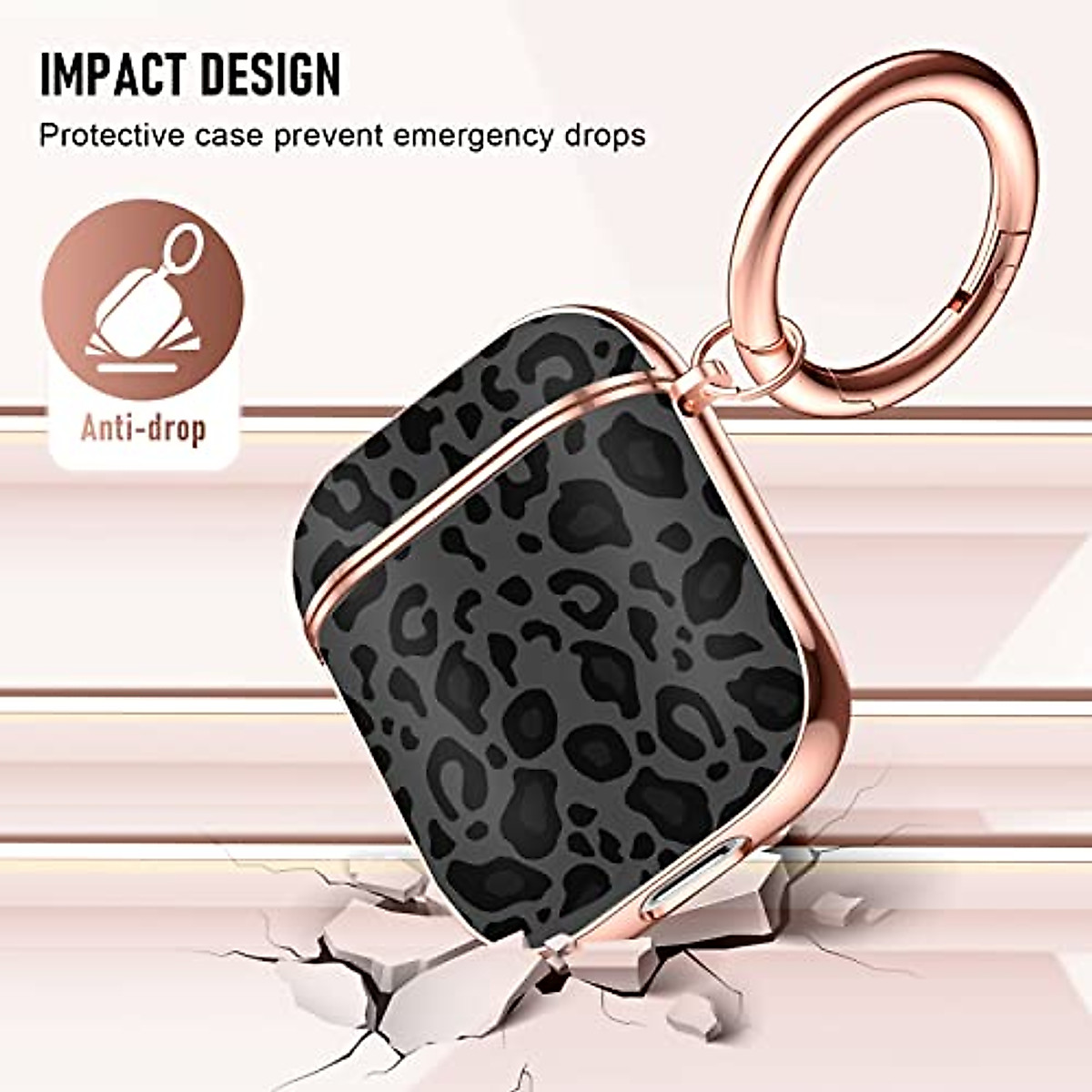 Maxjoy Airpods 1st & 2nd Generation Case，Protective Shockproof Cover with Keychain Compatible ，Cute AirPods Case Cover, Apple airpods case,for Girls and Women and Men（Leopard Print on Black）