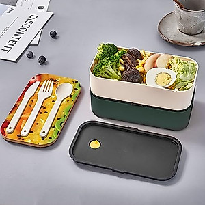 Fresh Fruit Adult Lunch Box, Bento Box, With Cutlery Set Of 3, 2 Compartments, Rectangular, Lunch Box For Adults