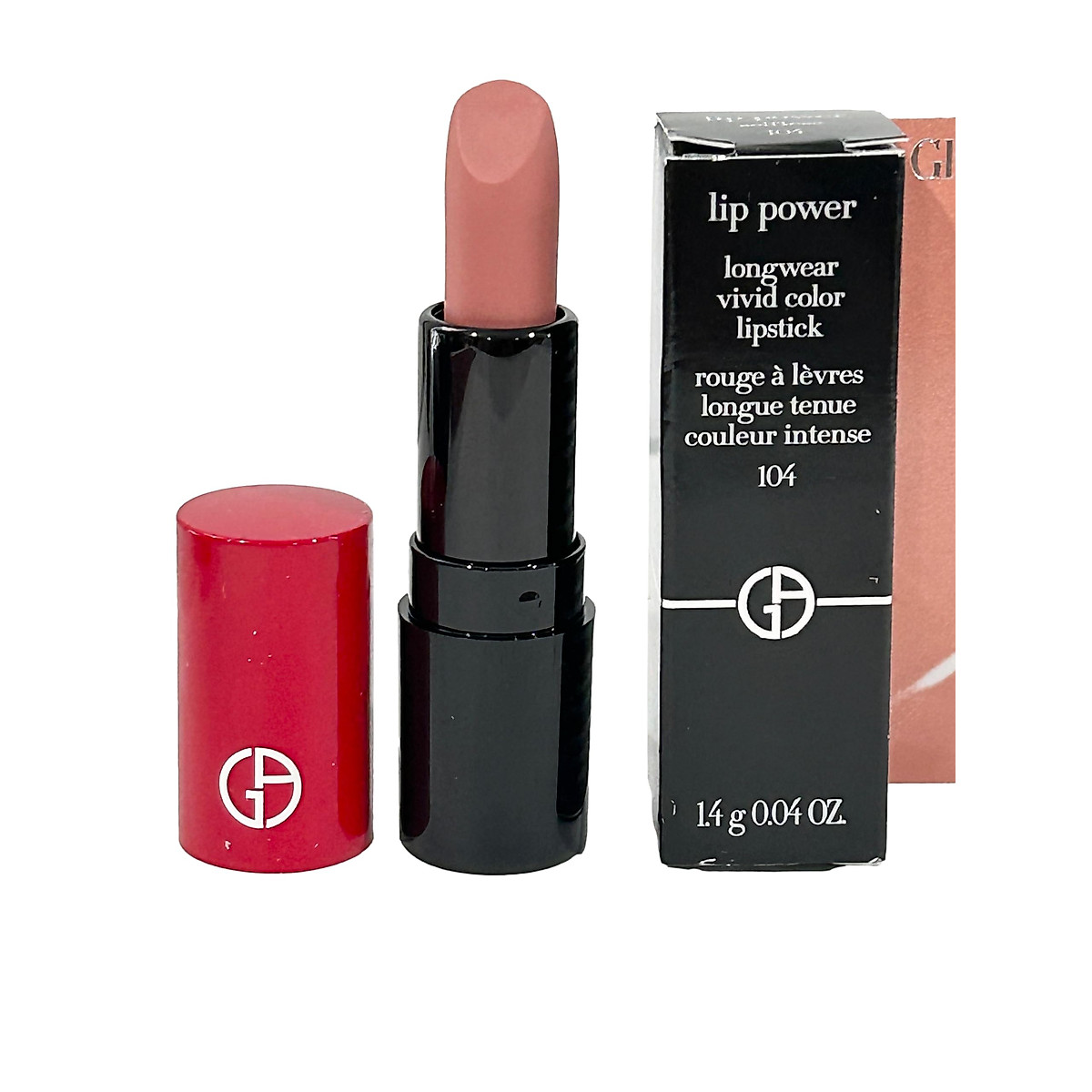 GIORGIO ARMANI Lipstick MINI SELFLESS (nude) Lip Power Longwear Vivid Color # 104 (looks NUDE) - 1.4 g / 0.04 oz (MINI/SMALL/SAMPLE SIZE/TRAVEL SIZE) - 0258