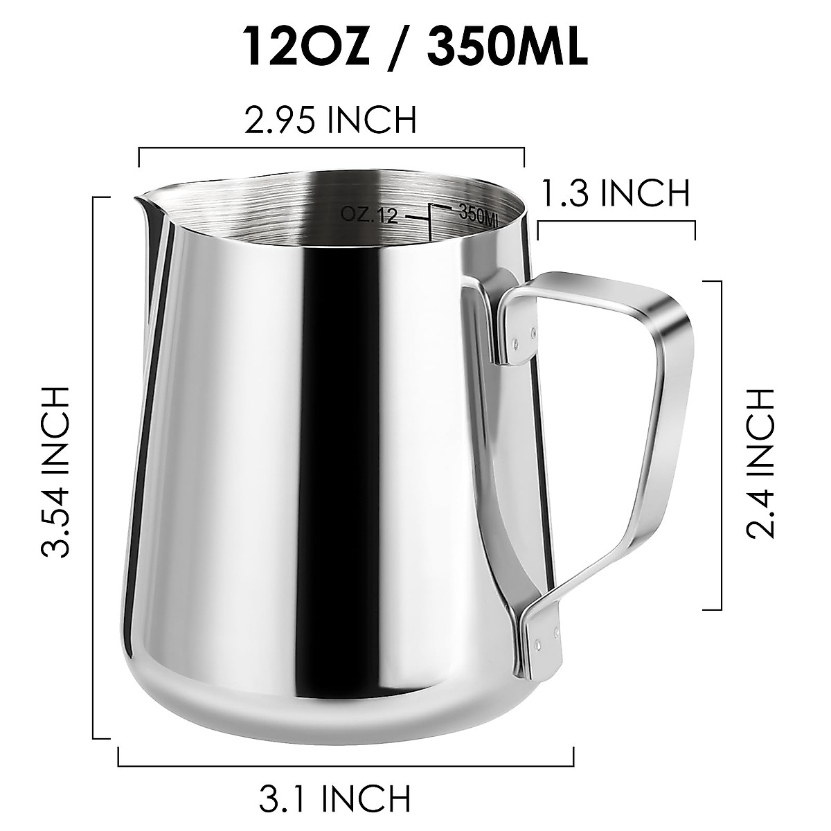 Milk Frothing Pitcher, Espresso Steaming Pitcher 12oz, Espresso Machine Accessories, Stainless Steel Milk Coffee Cappuccino Barista Steam Pitchers Milk Jug Cup with Spoons