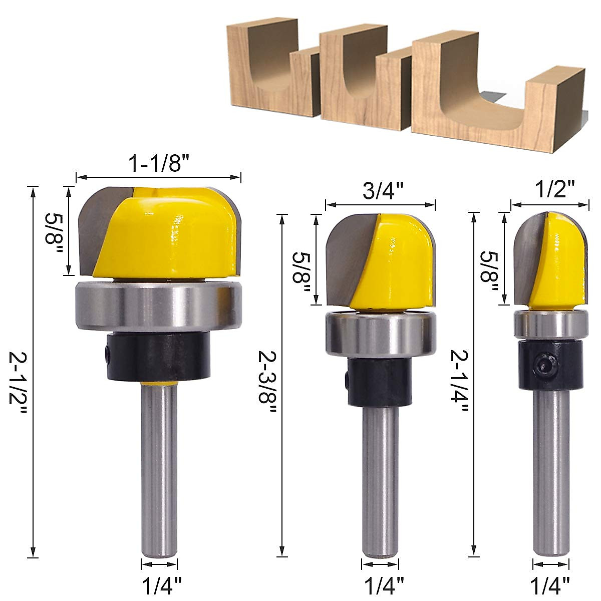 Wolfride 3pcs Dish Carving Bits Dish Cutter Router Bits Bowl and Tray Router Bits