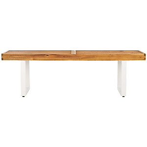 SAFAVIEH Outdoor Collection Monti Natural/White Solid Wood Bench, Ideal for Deck, Patio, Backyard, Sunroom