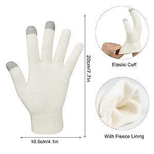 Hicdaw Womens Winter Hat Gloves Scarf Set, Beanie Hat Womens Winter Warm Sets Long Scarf Touchscreen Gloves with Fleece Lined Warm Knitted Hat White