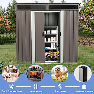 6X5 FT Outdoor Storage Shed, Waterproof Metal Garden Sheds with Lockable Door, Steel Tool Storage Buildings Shed & Outdoor Storage House for Garden, Backyard, Patio, Lawn, Trash Cans(Gray)