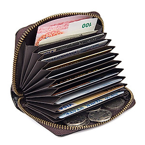 KOSSJAA credit card holders womens card case RFID blocking leather wallet Coin Purse mens (brown)