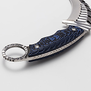 KIASLORE Karambit Knife - D2 Steel Fixed Blade Knife, Camping Knife, Survival Knives & Hunting Knives EDC tool with Snake pattern Handle & Knife Sheath Blue