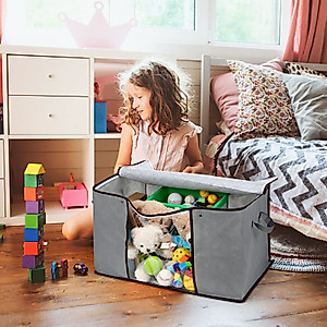 Windyun 20 Pcs 90L Large Storage Containers with Zipper Closet Storage Bags with Handle Thick Fabric Foldable Storage Bins Clear Window Clothes Organizer for Blanket Bed Sheets Pillows Toys (Gray)