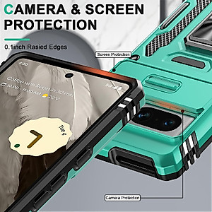 AUPAI Designed for Google Pixel 7 with Camera Cover,Military Grade Shockproof Heavy Duty Pixel 7 Cover Pass 16ft Drop Test Protective Phone Case with Magnetic Kickstand for Google Pixel 7 Turquoise