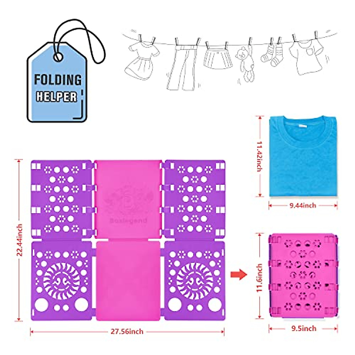BoxLegend Version 3 Shirt Folding Board t Shirts Clothes Folder Durable Plastic Laundry folders Folding Boards Helper Tool for Adults and Children(Purple)