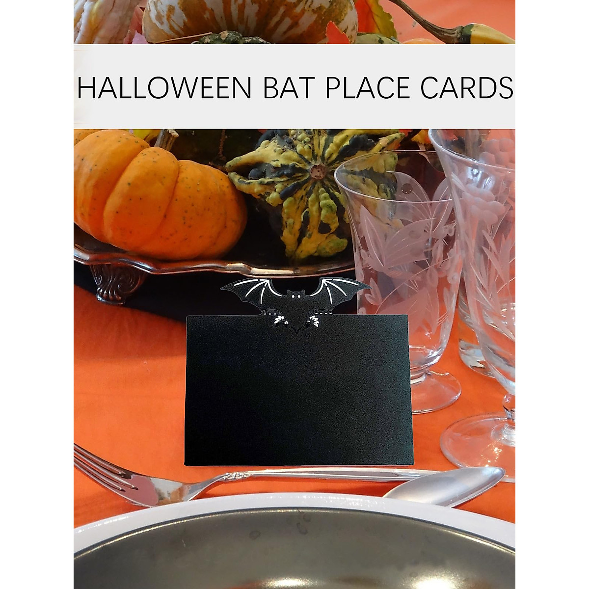 Halloween Bat Place Cards Black Blank Place Cards Table Tent Cards Food Tent Labels, Seating Place Cards for Halloween Party Wedding Anniversary Table Decor, 25pcs