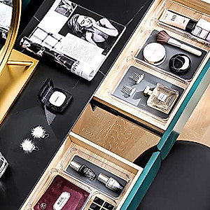 2Pcs Plastic Drawer Organizer 6.5 x 6.5 Inch Utensil Tray Non-Slip Lining and Rubber Feet for Organize Flatware or Makeup Storage