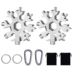 Snowflake Multitool, 2 Pcs Portable Snowflake Wrench, 18-in-1 Stainless Steel Cool Gadgets Hand Multi Tool, Stocking Stuffers for Men, Christmas Gifts (Silver)