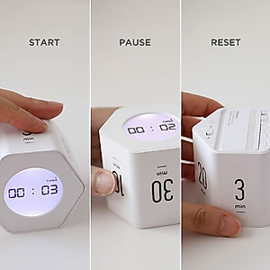 mooas Multi-Hexagon Clock Timer (White Ver.2), Digital Clock Timer, Backlit Display, 12/24H Mode, Count up & Countdown Timer, Rotating Display, Various time presets, for Studying, Cooking, Exercising