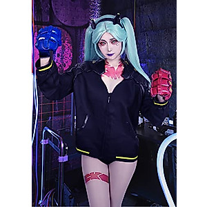 C-ZOFEK Rebecca Cosplay Outfits Black Coat Halloween Costume (X-Large) with Tattoo Stickers (pink)