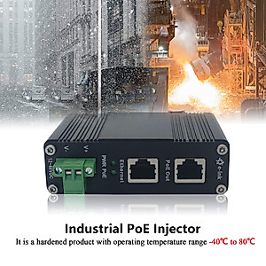 E-link Hardened Industrial Gigabit PoE+ Injector, 12~48V Input PoE+ Adapter, IEEE802.3af/at 30W Output up to 328ft, Din-Rail and Wall-Mount Installation