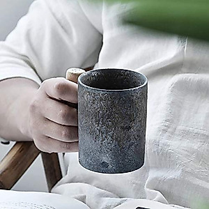 Japanese-style Vintage Ceramic Coffee Mug Tumbler Rust Glaze Tea Milk Beer Mug with Wood Handle Water Cup Home Office Drinkware (Style-4 B)