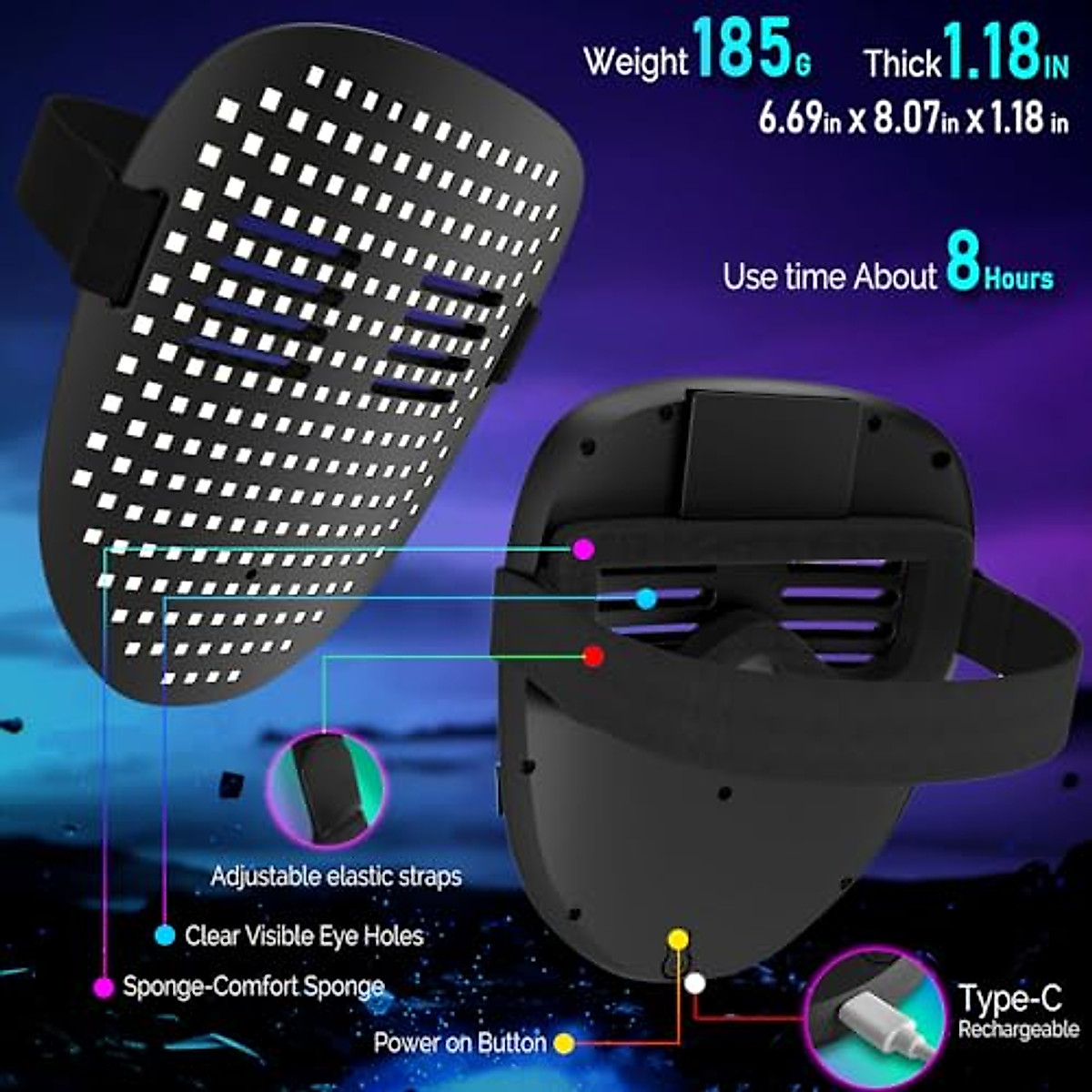 MEGOO Led Mask with Gesture Sensing Transforming,Light Up Luminous Digital Glow Mask for Halloween Rave Dj Party Masquerade