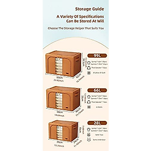 Large Capacity Clothes Storage Bags - Foldable clothing Storage Bins with Foldable Metal Frame, Zipper, Handles, Windows, for clothes and blanket - Underbed storage containers (24L, Cotton)