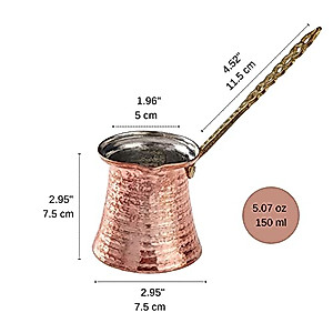 DESTALYA Turkish Coffee Pot, 5.07 fl oz Hammered Copper Coffee Maker with Metal Handle, Stove Top Small Warmer, Cezve (Coffee Pot with Spoon)