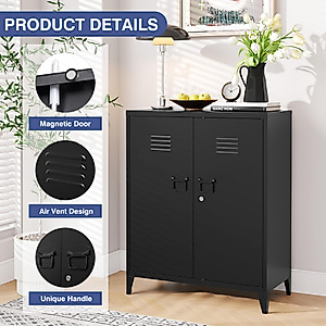 LISSIMO Metal Storage Cabinet,Home Office Cabinet with Doors and Adjustable Shelves,Locking Cabinet with Adjustabl Leg Levelers Assembly Required(Black)