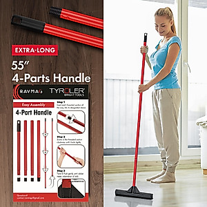 Ravmag Rubber Broom & Squeegee 13 Inch, 100% Natural Rubber. New Aluminum Anti-Rust 4 Part Handle. for Pet & Human Hair. Indoor, Outdoor, Carpets, Floor, Deck. Water Resistant & Washable