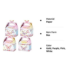Nezyo Butterfly Party Favor Treat Boxes, Pink and Purple Butterfly Floral Goodie Gable Candy Box Paper Gift Box for Birthday Party Supplies Baby Shower Wedding Party (24), Gold