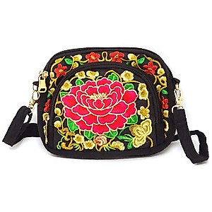 Honbay 1PCS Yunnan Ethnic Style Handmade Embroidered Crossbody Bag Mini Canvas Shoulder Bag